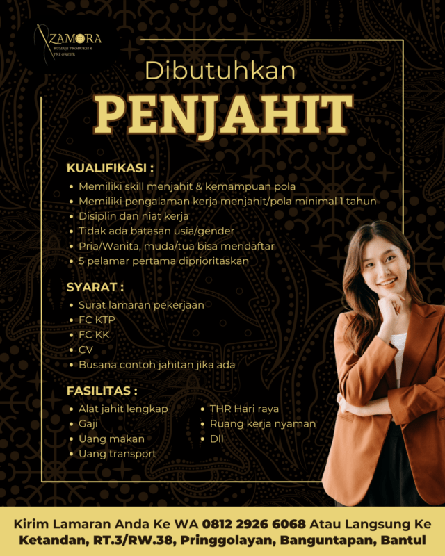 Lowongan Kerja Penjahit di Oemah Batik Zamora - LokerJogja.ID