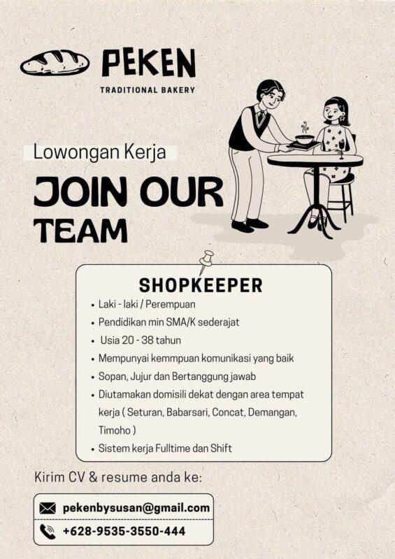 Lowongan Kerja Shopkeeper di PEKEN (Traditional Bakery) - LokerJogja.ID
