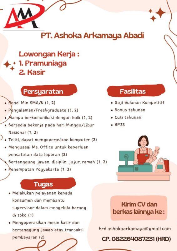 Lowongan Kerja Pramuniaga - Kasir di PT. Ashoka Arkamaya Abadi - LokerJogja.ID