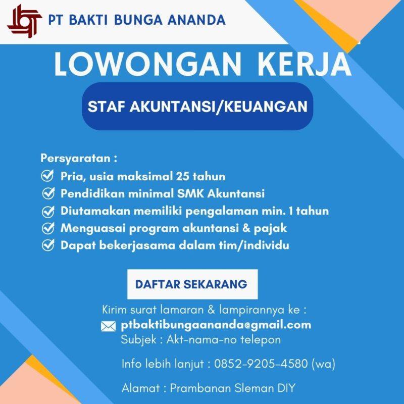 Lowongan Kerja Akuntansi/Keuangan di PT. Bakti Bunga Ananda - LokerJogja.ID