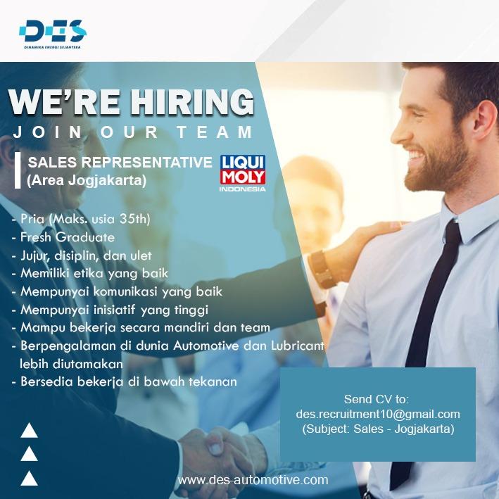 Lowongan Kerja Sales Representative di PT. Dinamika Energi Sejahtera - LokerJogja.ID