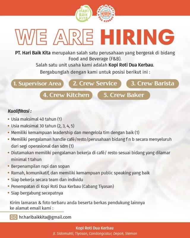 Lowongan Kerja SPV Area - Crew Service - Crew Barista - Crew Kitchen - Crew Baker di PT. Hari ...