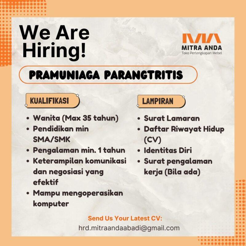 Lowongan Kerja Pramuniaga Toko di PT. Mitra Anda Abadi - LokerJogja.ID