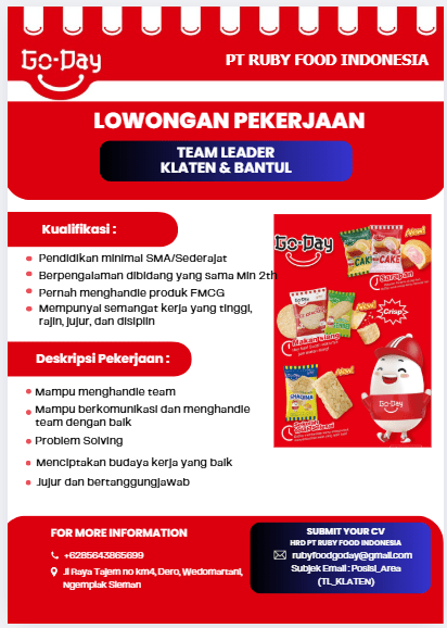 Lowongan Kerja Team Leader di Ruby Food Indonesia (Go Day Food ...