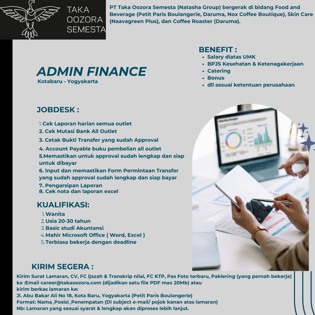 Lowongan Kerja Admin Finance di PT. Taka Oozora Semesta - LokerJogja.ID