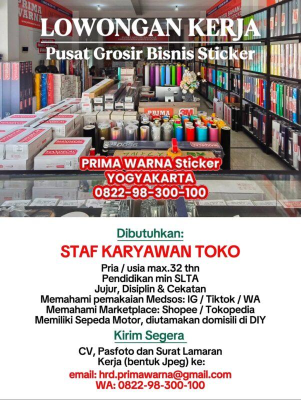 Lowongan Kerja Staf Karyawan Toko di Prima Warna Sticker - LokerJogja.ID