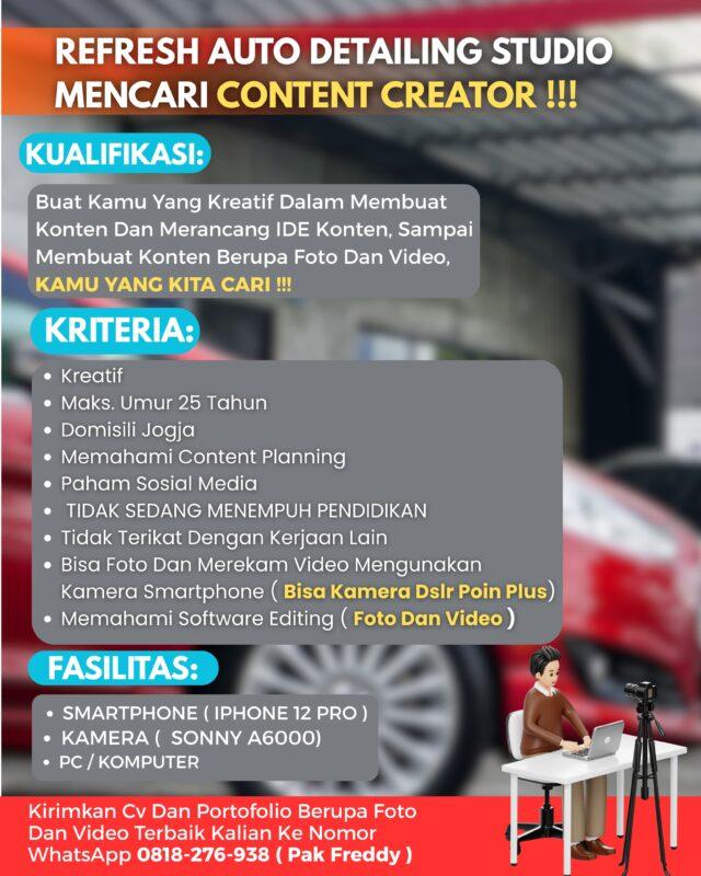 Lowongan Kerja Konten Kreator di Refresh Detailing Studio - LokerJogja.ID