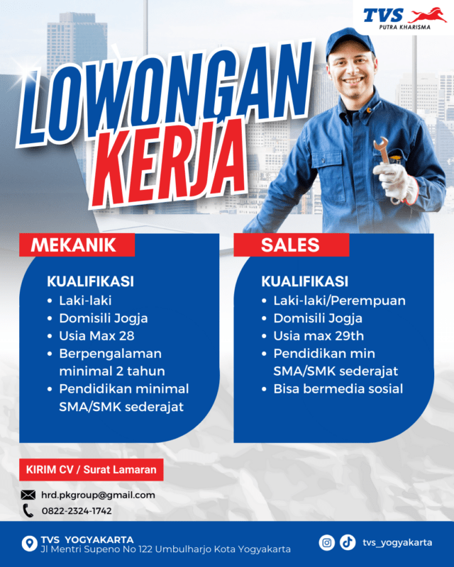 Lowongan Kerja Mekanik - Sales di TVS Yogyakarta - LokerJogja.ID