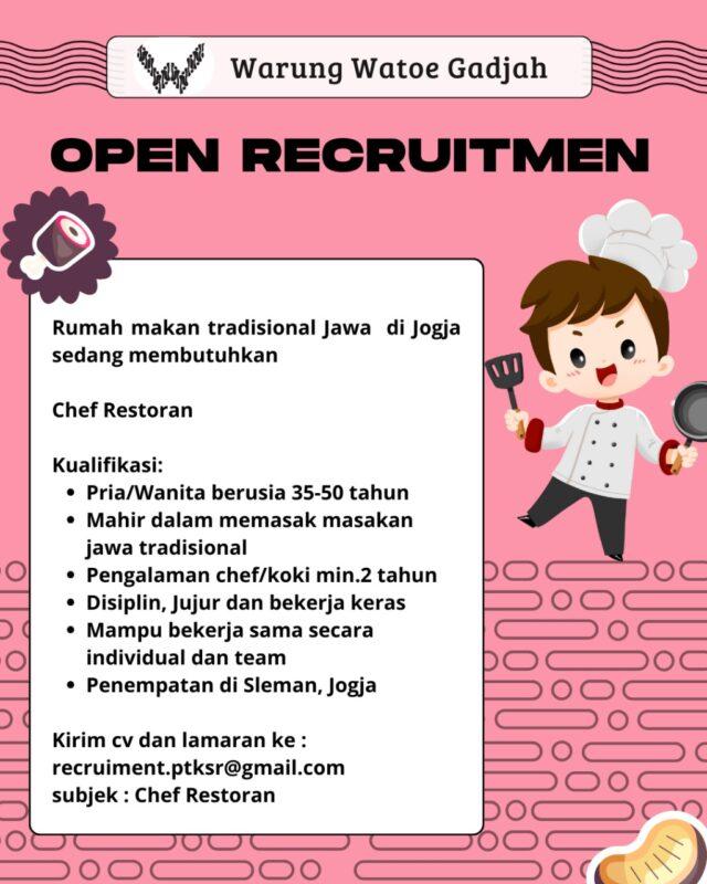 Lowongan Kerja Chef Restoran - Manager Restoran di Warung Watoe Gadjah ...