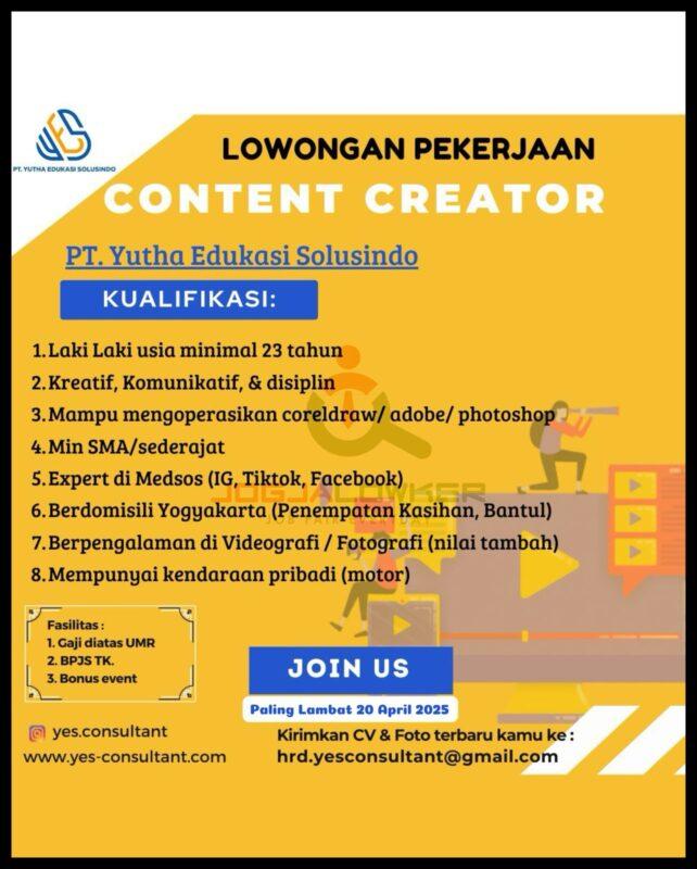 Lowongan Kerja Content Creator di YES Consultant - LokerJogja.ID