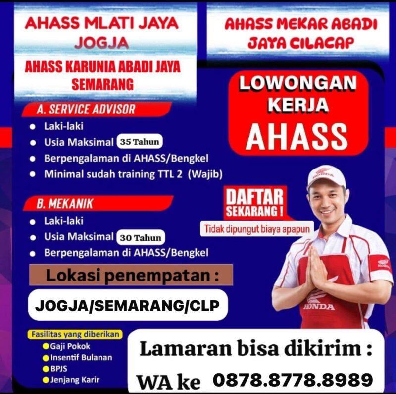 Lowongan Kerja Service Advisor - Mekanik di Ahass Mlati Jaya ...
