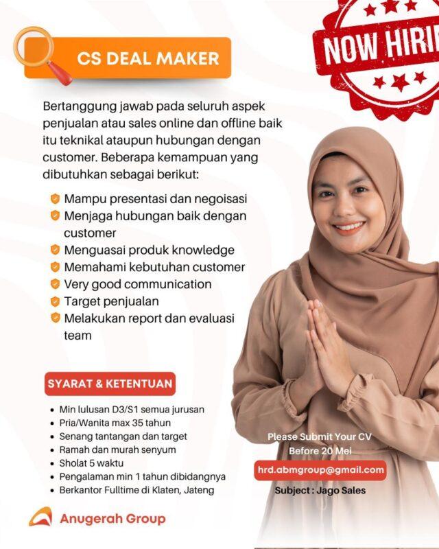 Lowongan Kerja CS Deal Maker - Jago Sales - Content Creator (CC) - Copywriter (CW) - Designer ...