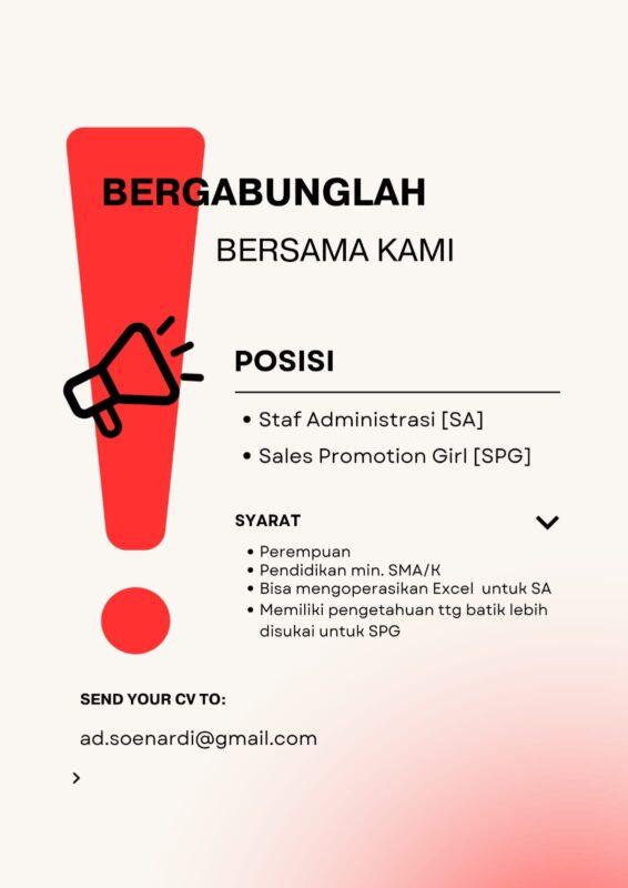 Lowongan Kerja Staf Admin - SPG di Batik Soenardi - LokerJogja.ID