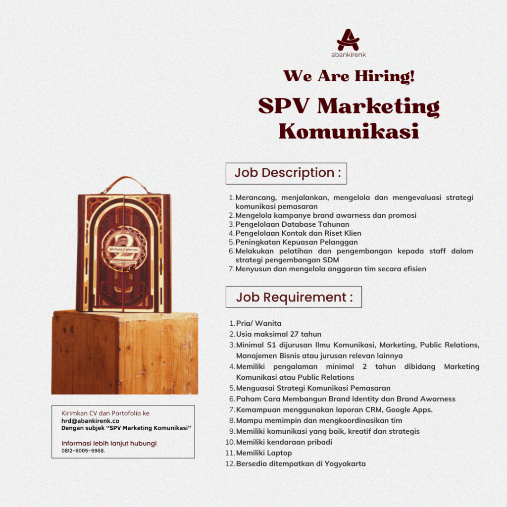 Lowongan Kerja SPV Marketing Komunikasi - SPV Sales - Sales di CV. Abankirenk Kreatif ...