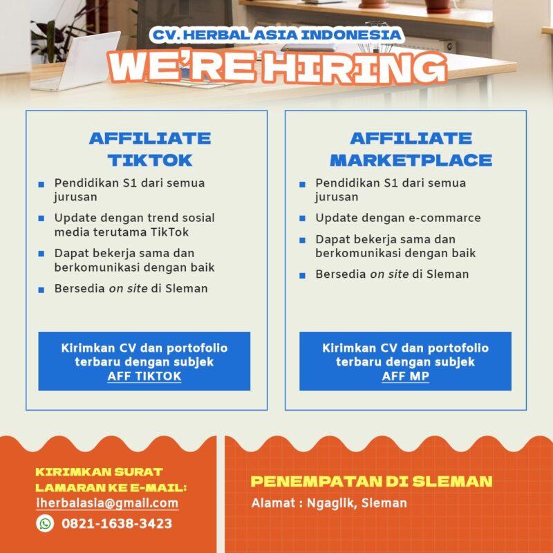 Lowongan Kerja Affiliate Tiktok & Marketplace di CV. Herbalasia Indonesia - LokerJogja.ID