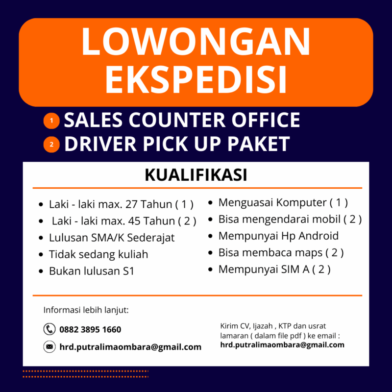 Lowongan Kerja Sales Counter Office - Driver Pick Up Paket di JNT Cargo ...