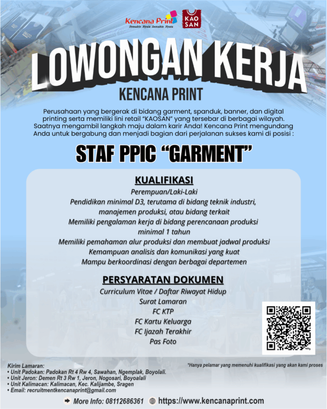 Lowongan Kerja SPV Penjualan - Leader Line "Sewing" - Staff PPIC ...