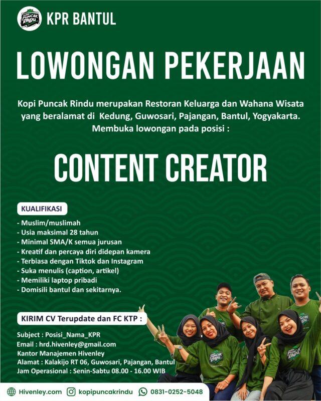 Lowongan Kerja Content Creator - META Advertiser di Kopi Puncak Rindu ...