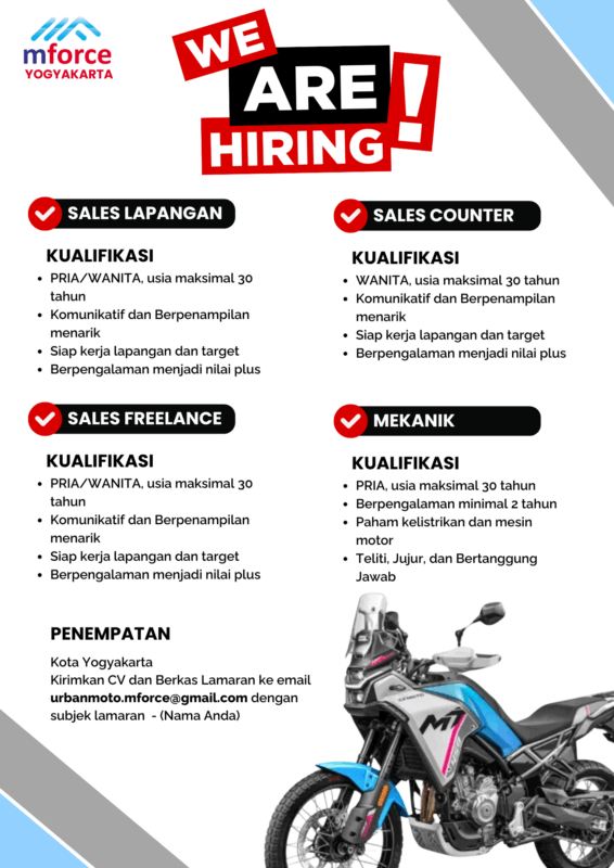 Lowongan Kerja Sales Lapangan - Sales Counter - Sales Freelance - Mekanik di MForce Yogyakarta ...