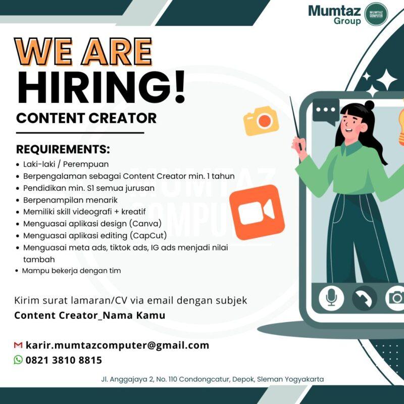 Lowongan Kerja Content Creator di Mumtaz Computer - LokerJogja.ID
