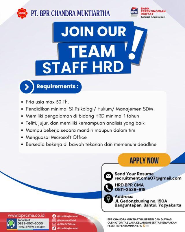 Lowongan Kerja Staff HRD di PT. BPR Chandra Muktiartha - LokerJogja.ID