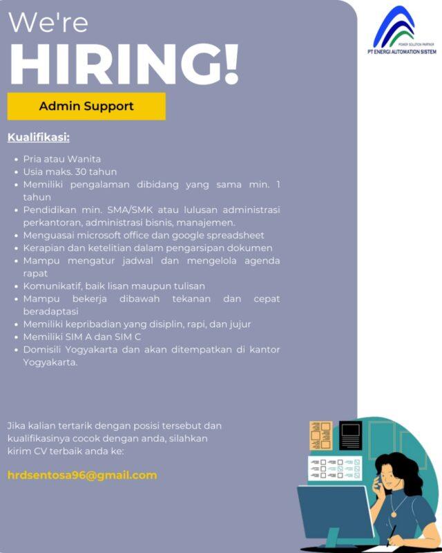 Lowongan Kerja Sekretaris Management - Admin Support di PT. Energi ...