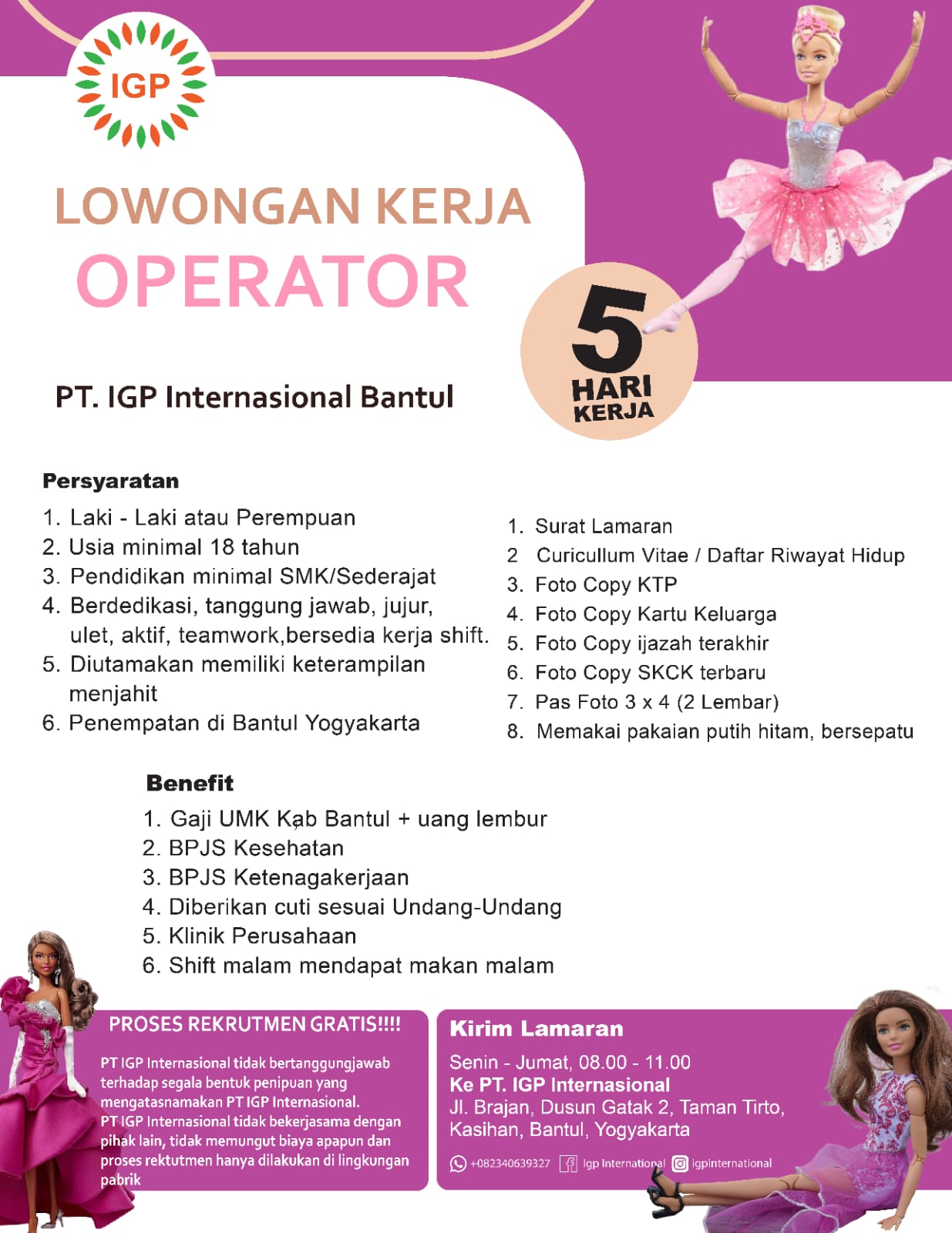 Lowongan Kerja Operator di PT. IGP Internasional Bantul - LokerJogja.ID