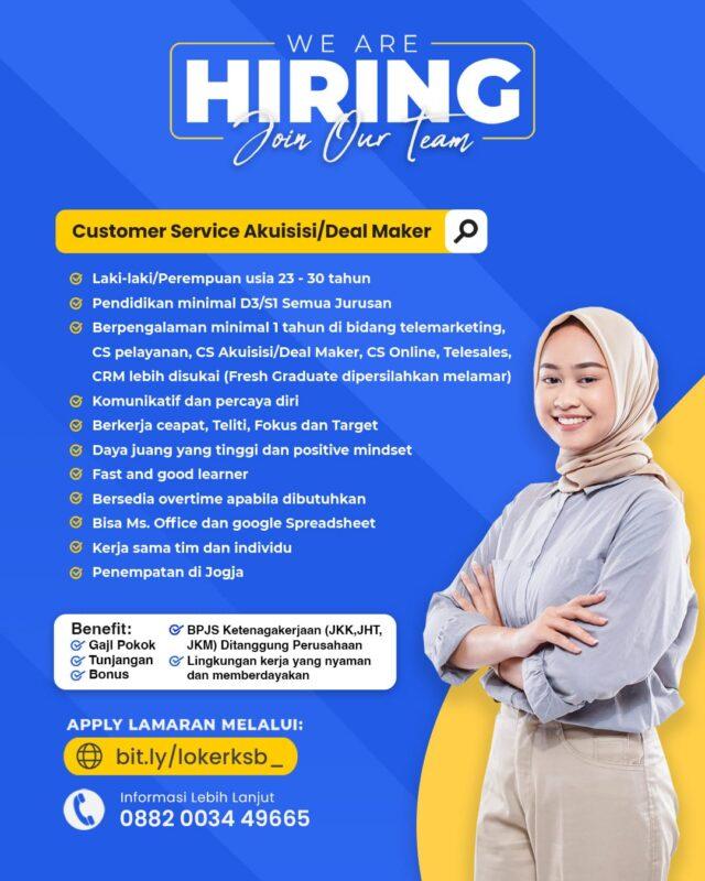 Lowongan Kerja Customer Service Deal Maker di PT. Kanca Sukses Bersama (KSB) - LokerJogja.ID