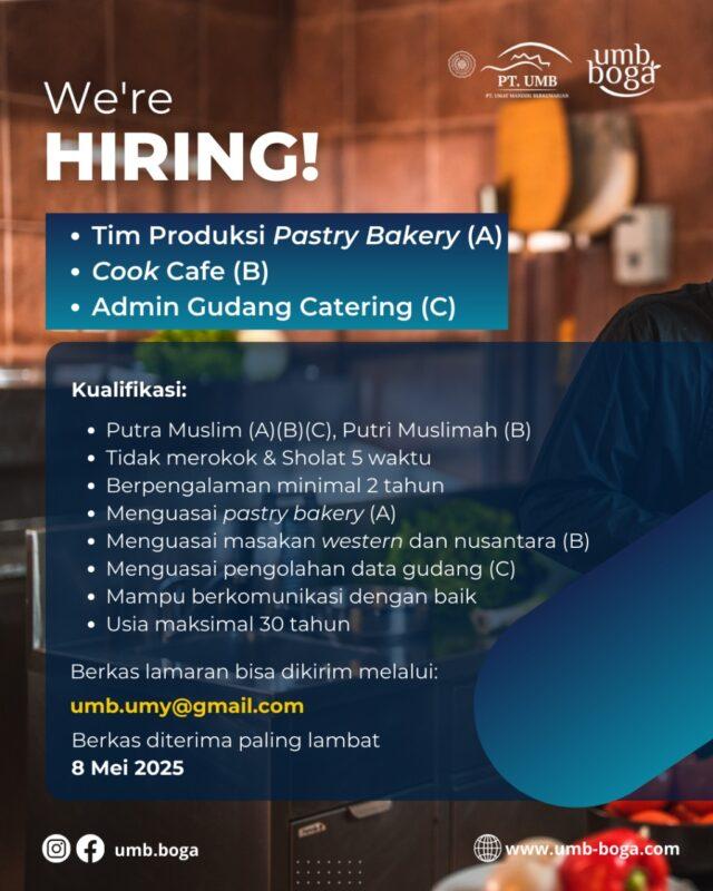 Lowongan Kerja Tim Produksi Pastry Bakery - Cook Cafe - Admin Gudang Catering di PT. Umat ...
