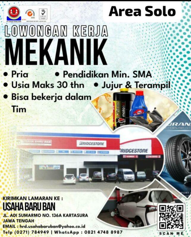 Lowongan Kerja Mekanik di PT. Usaha Baru Ban - LokerJogja.ID