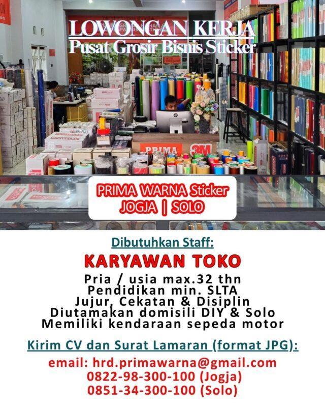 Lowongan Kerja Staf Karyawan Toko di Prima Warna Sticker - LokerJogja.ID