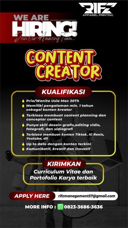 Lowongan Kerja Content Creator di Rifz Apparel Printing - LokerJogja.ID