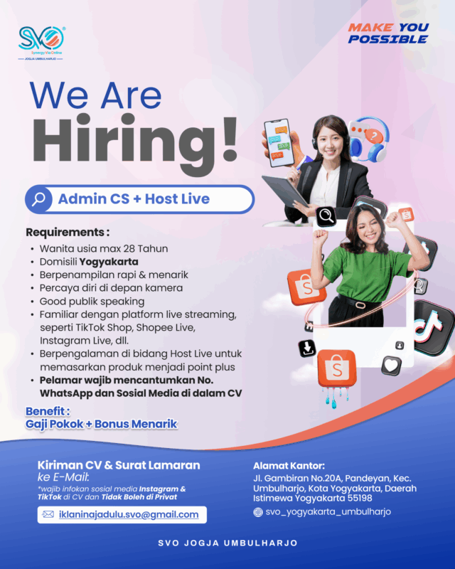Lowongan Kerja Admin CS + Host Live di SVO (Synergy Via Online ...