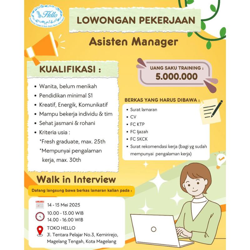 Lowongan Kerja Asisten Manager di Toko Hello Magelang - LokerJogja.ID