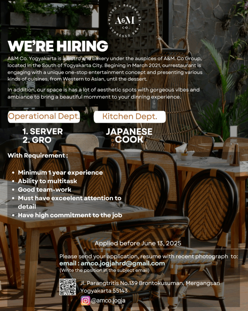 Lowongan Kerja Server - GRO - Japanese Cook di A&M Co Bistro Yogyakarta ...