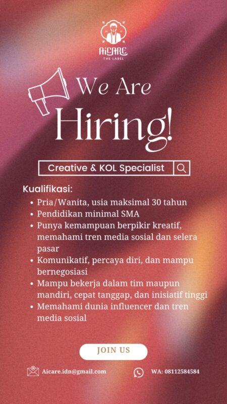 Lowongan Kerja Creative & Kol Specialist di Aicarethelabel - LokerJogja.ID