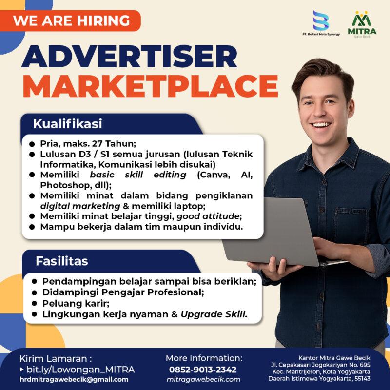 Lowongan Kerja Advertiser Marketplace di BeFast Meta Sinergy - LokerJogja.ID
