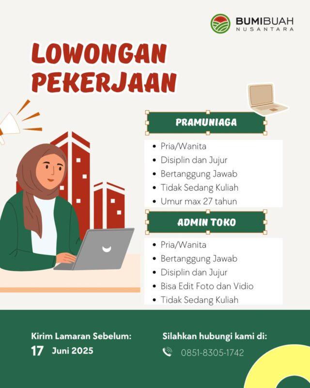 Lowongan Kerja Pramuniaga - Admin Toko di Bumi Buah Nusantara - LokerJogja.ID