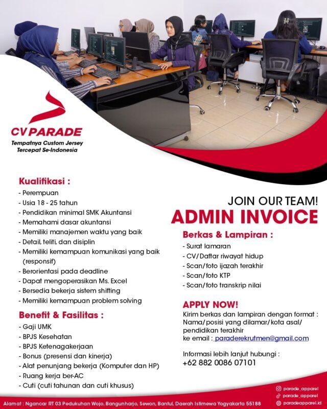 Lowongan Kerja Admin Invoice - Desain Grafis - Audit di CV. Parade ...