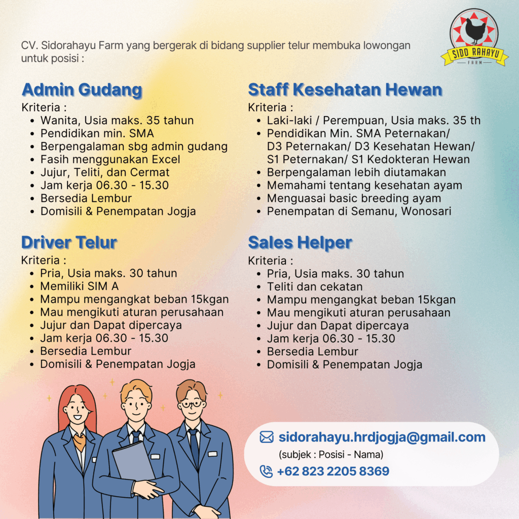 Lowongan Kerja Admin Gudang - Staff Kesehatan - Driver Telur - Sales ...
