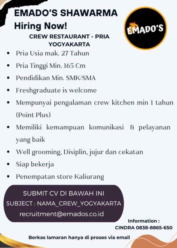 Lowongan Kerja Crew Restaurant di Emado's Shawarma - LokerJogja.ID