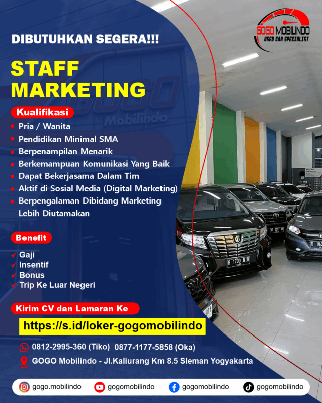 Lowongan Kerja Staff Marketing di Gogo Mobilindo - LokerJogja.ID