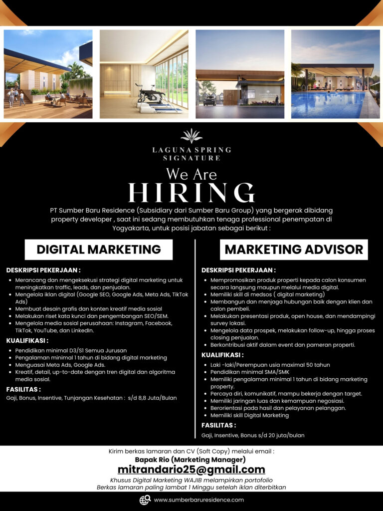 Lowongan Kerja Digital Marketing - Marketing Advisor di Laguna Spring Signature - LokerJogja.ID