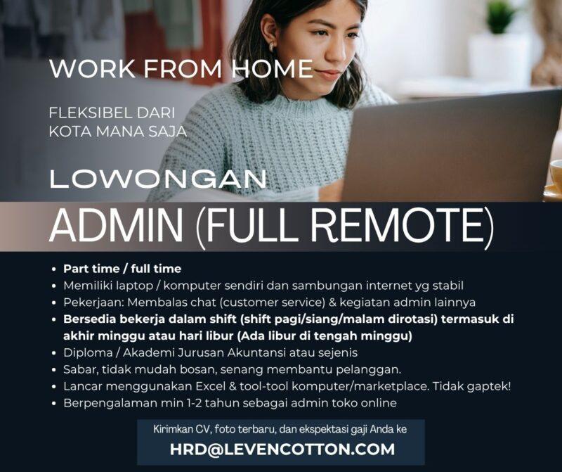 Lowongan Kerja Admin Full Remote Work From Home Part Time atau Full ...