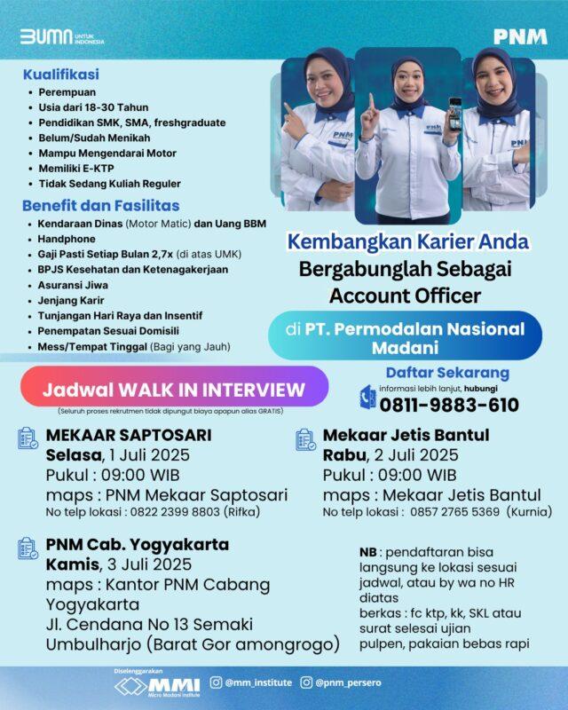 Lowongan Kerja Account Officer di PT. PNM Mekaar - LokerJogja.ID