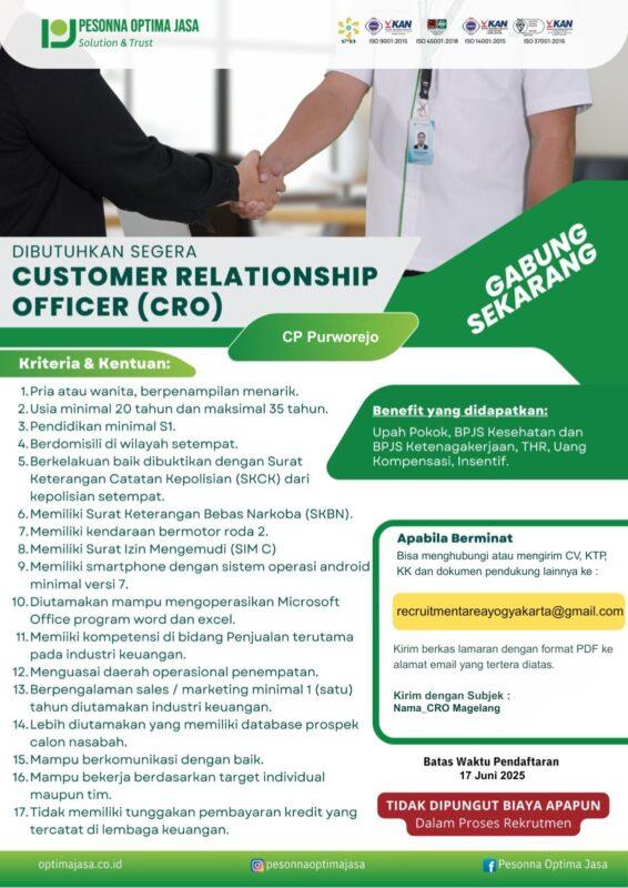 Lowongan Kerja Customer Relationship Officer di PT. Pesonna Optima Jasa (Pegadaian Group ...