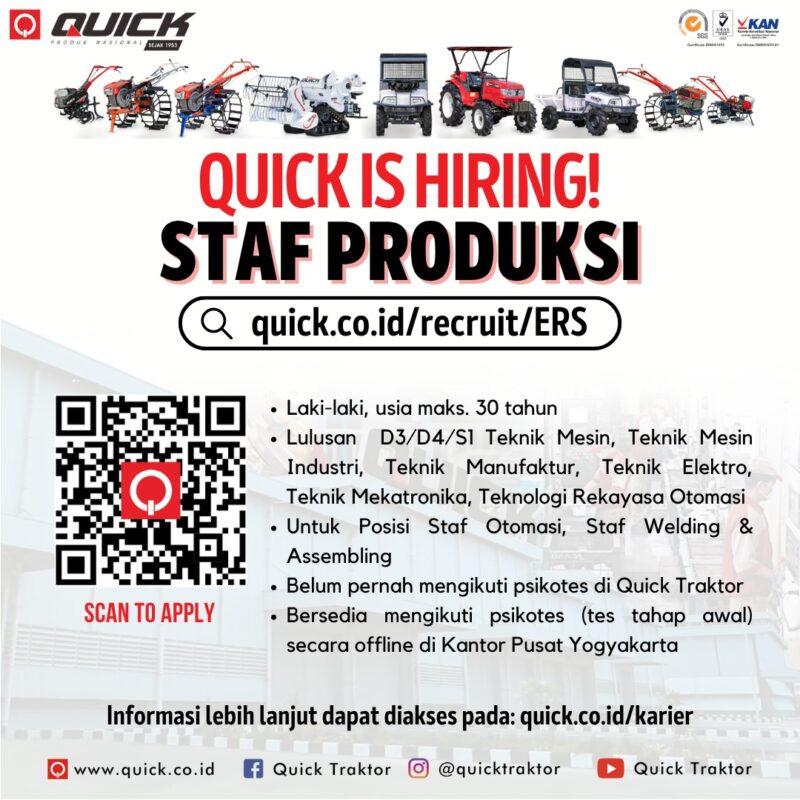 Lowongan Kerja Staf Produksi di CV. Karya Hidup Sentosa (Quick Traktor ...