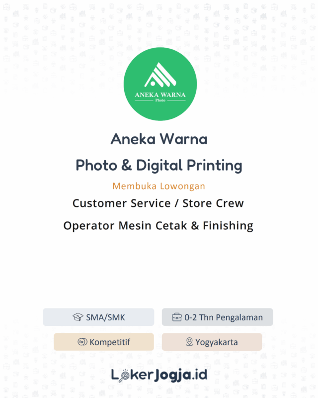 Lowongan Kerja Customer Service / Store Crew - Operator Mesin Cetak & Finishing di Aneka Warna ...