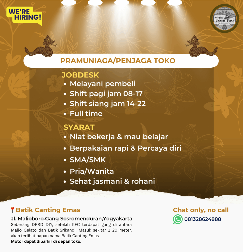 Lowongan Kerja Pramuniaga/Penjaga Toko di Batik Canting Emas - LokerJogja.ID