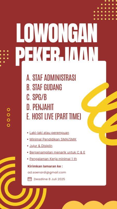 Lowongan Kerja Staf Administrasi - Staf Gudang - SPG/B - Penjahit - Host Live (Part Time) di ...